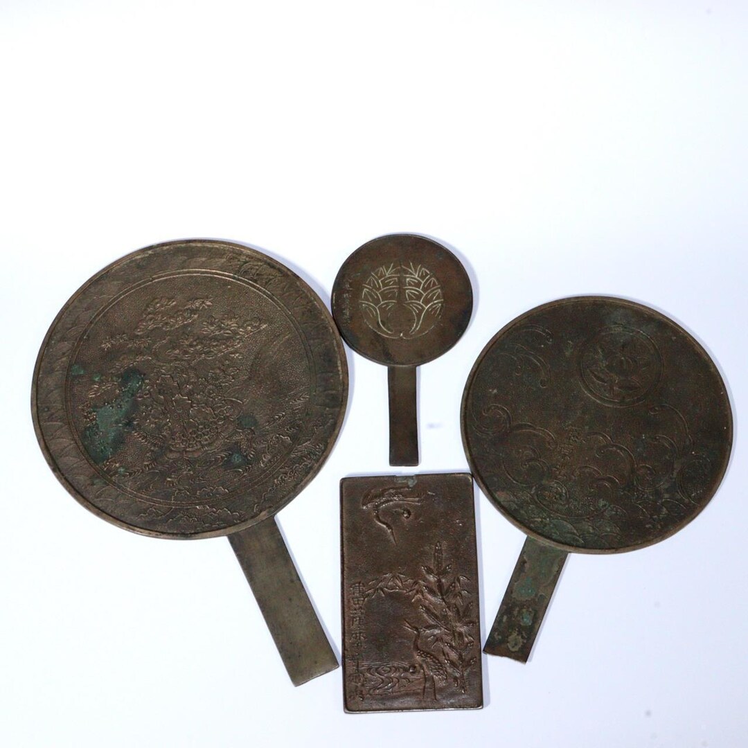 Japanese Shinto Shinkyo Bronze Mirror 4 Piece Temple Buddhist Shrine ...