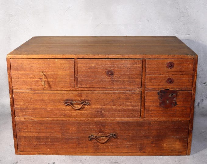 Japanese Antique Wooden Tansu Chest Drawers Storage Box Meiji Furniture ...