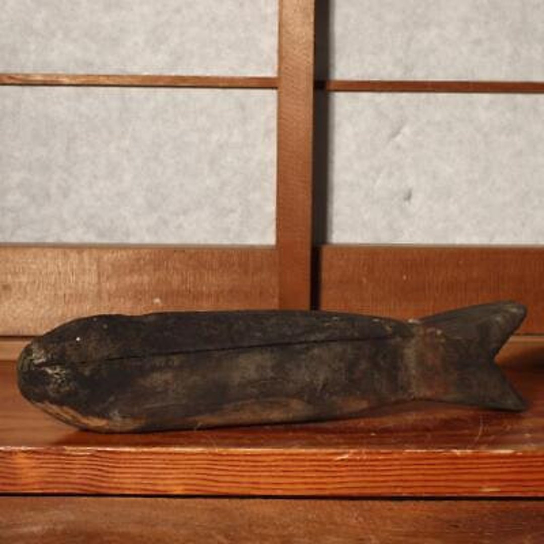 Japanese Antique Wooden Jizai Kagi Fish Carp Carved Irori Fireplace ...