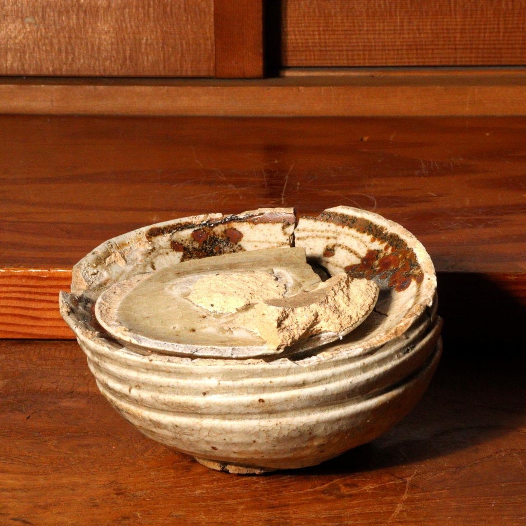 Japanese Antique Shino Ware Fused Plate Pottery Object Momoyama Period ...