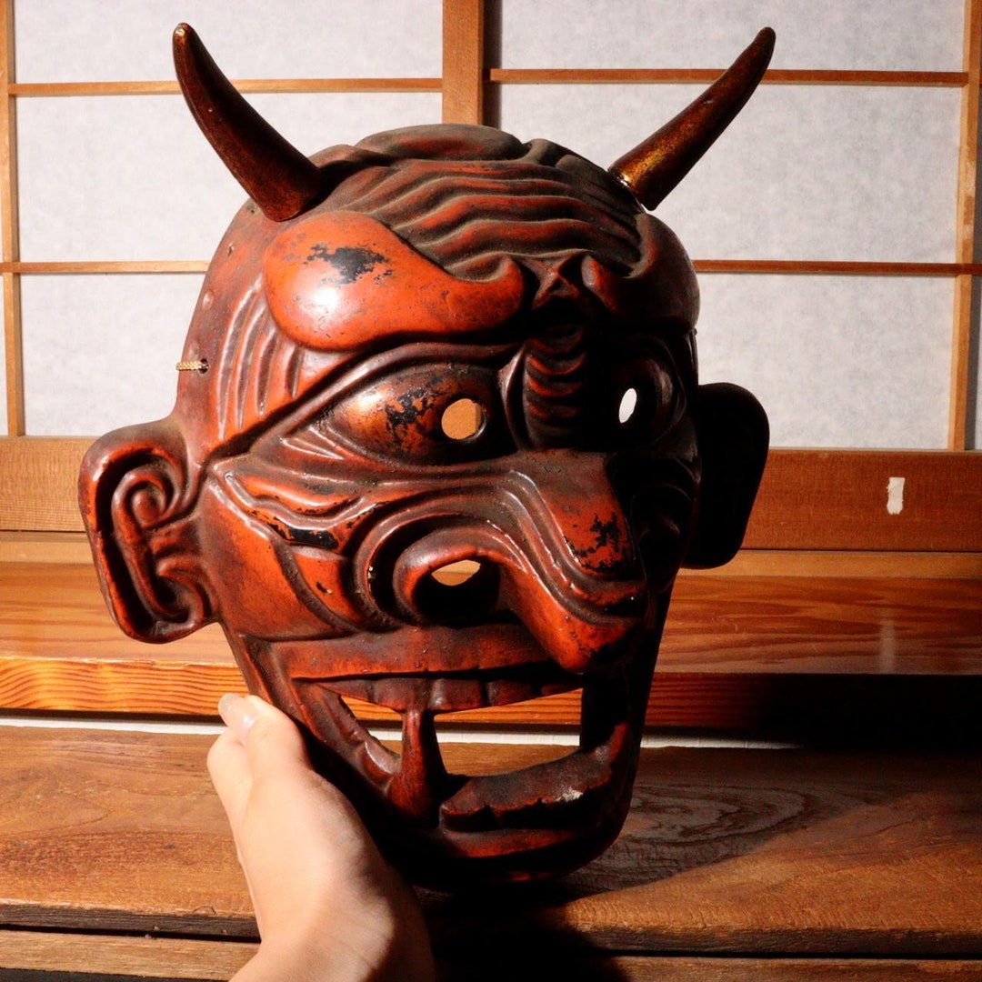 Japanese Noh Mask Oni Kagura Demon Dry Lacquer MSK384 - Etsy