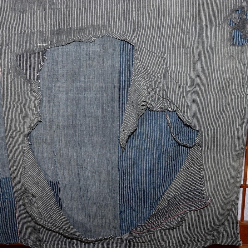 Antique Japanese Boro Indigo Fabric Patchwork Ranru Cotton Textile Rug ...