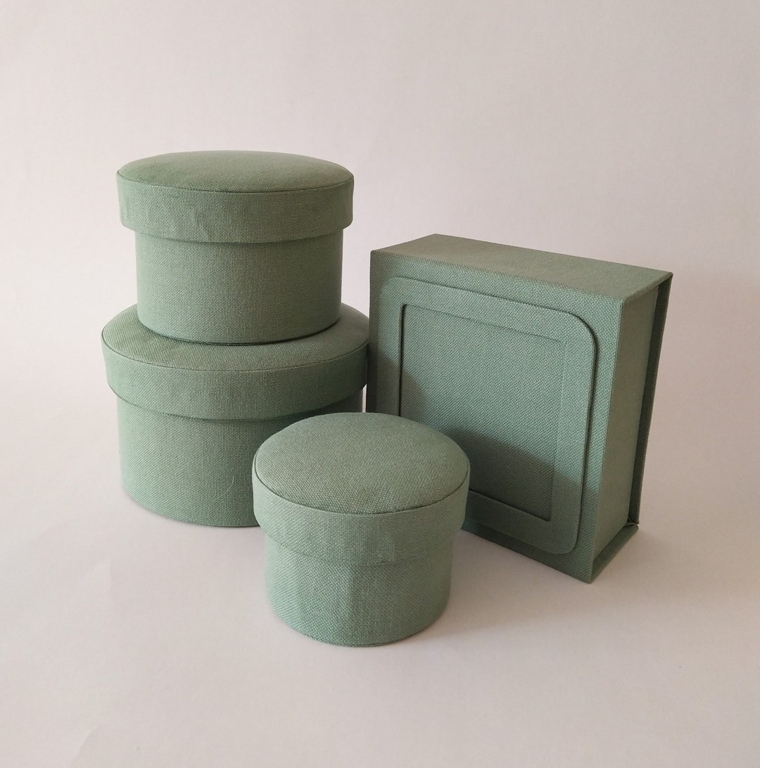 Set of 3 Green Hat Box for Storage and Stash Box With Frame. Minimalist ...
