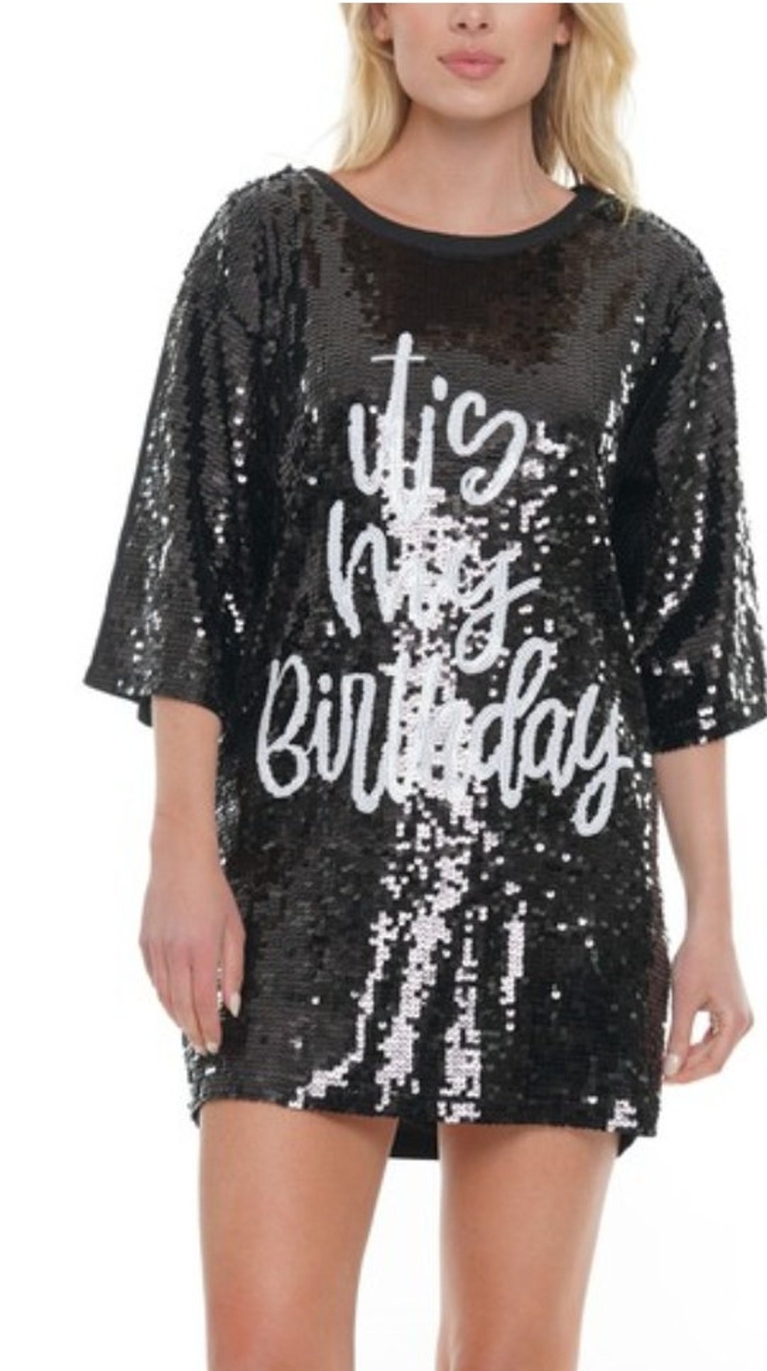 It's My Birthday Cursive Writing Sequin Tshirt Dress | One Size Sequin ...