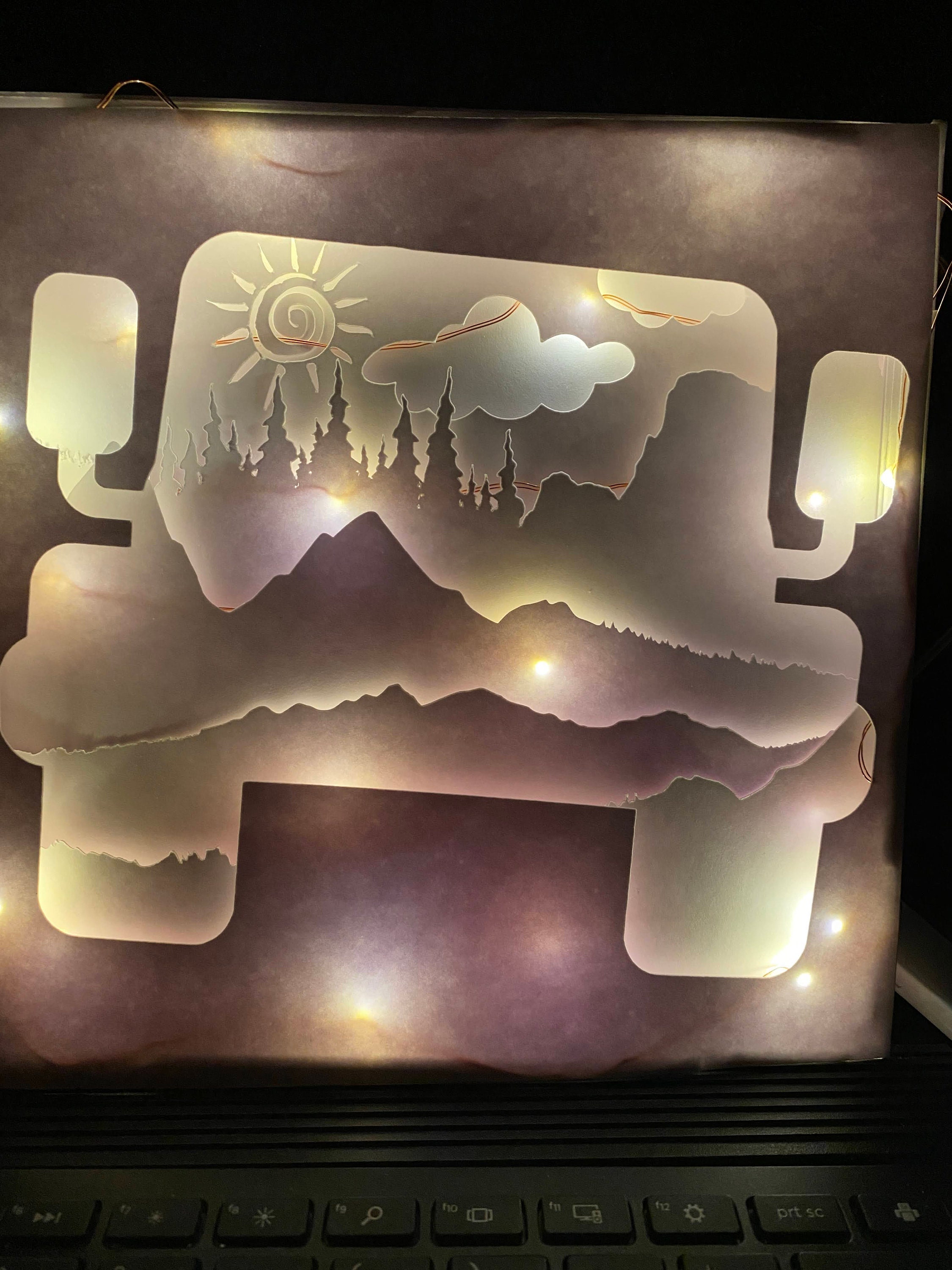 Lightbox SVG Layered Shadowbox Jeep Wrangler Silhouette Mountain View ...