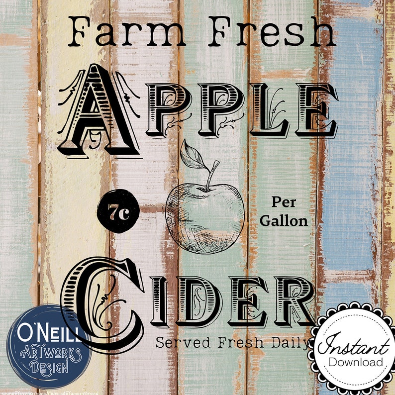 Old-fashioned Farm Fresh Apple Cider Sign Printable Download - Etsy
