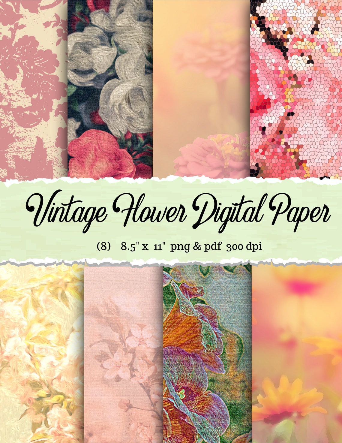 Vintage Flower Digital Paper DIY Printable paper for | Etsy
