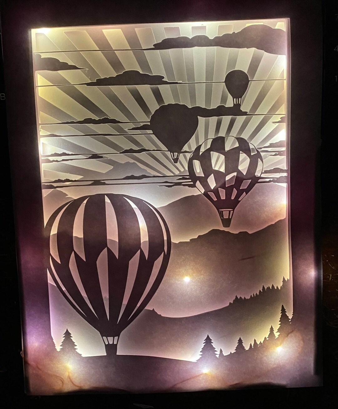 3D Hot Air Balloon Lightbox SVG Rectangle Mountain View Layered ...