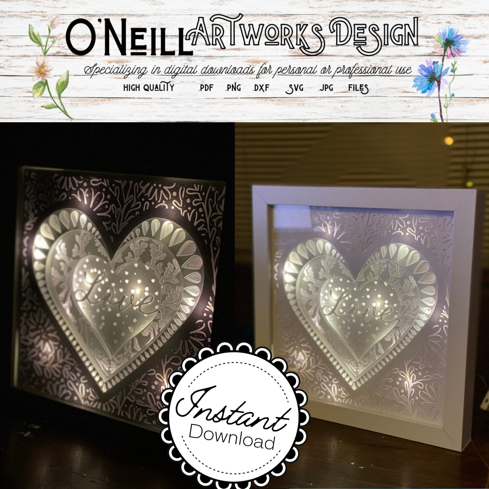 Love Heart Flower Shadowbox Layered Svg Paper Art Lightbox | Etsy