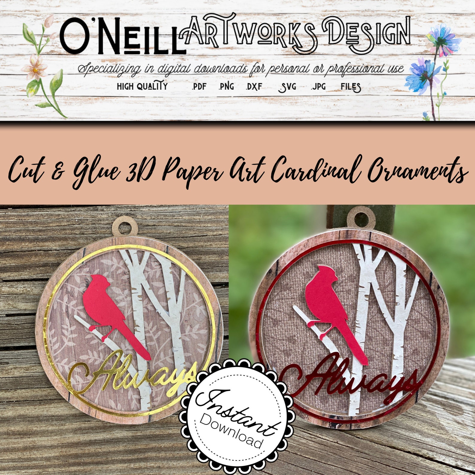 Cardinal Ornament SVG Layered Paper Art Cricut Cut File Easy | Etsy