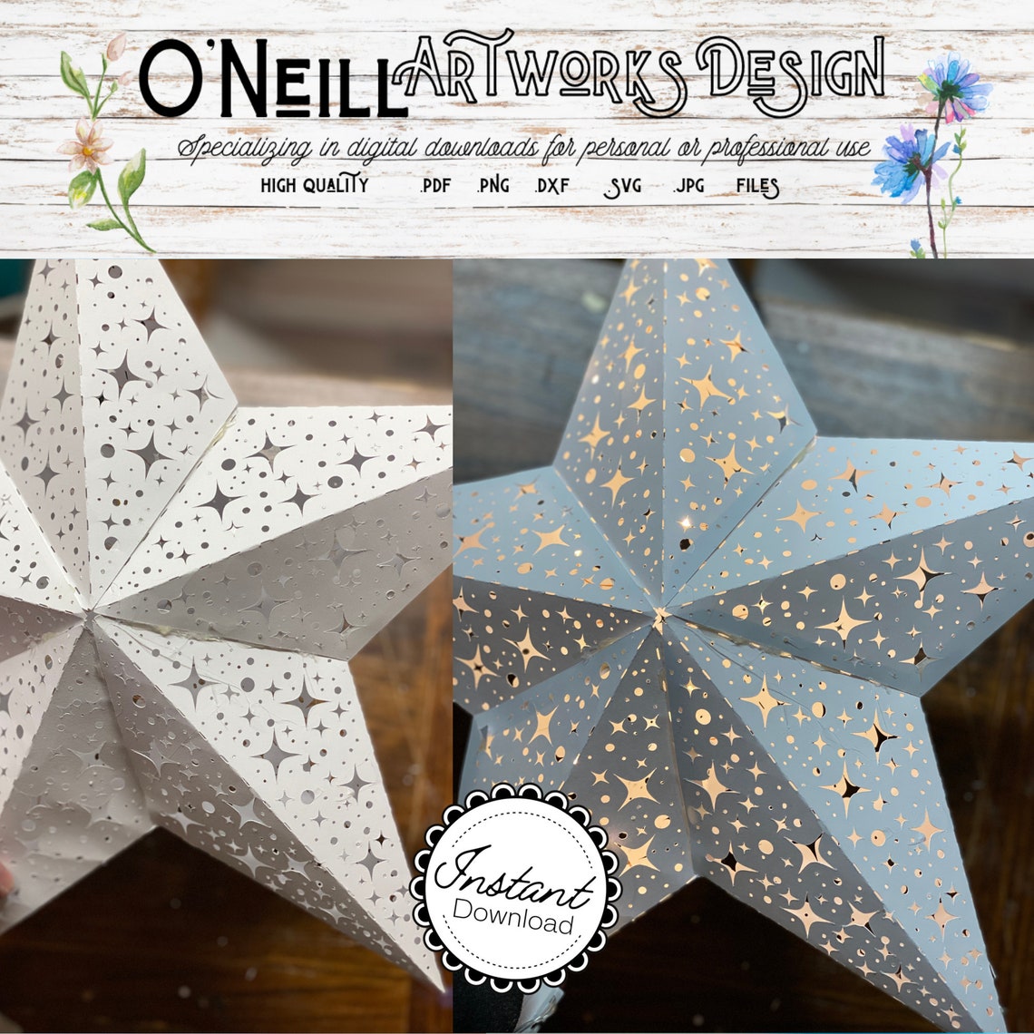 Vintage 3D Celestial Pattern Star Luminary SVG Paper Pendant - Etsy