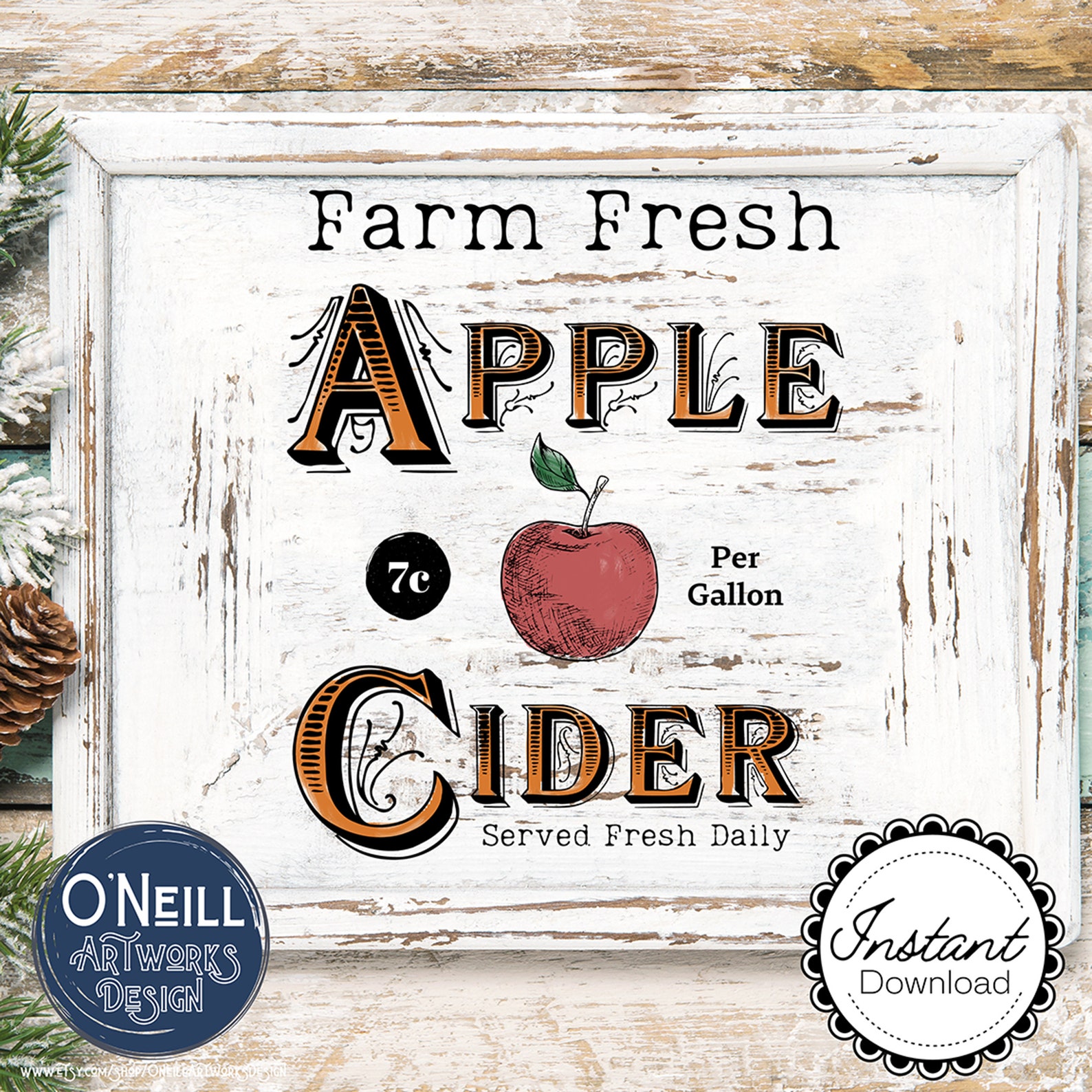 Old-fashioned Farm Fresh Apple Cider Sign Printable Download PDF PNG ...
