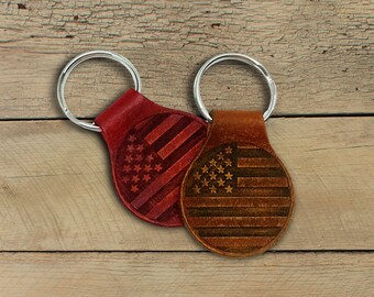 American Flag Leather Key Fob / Keychain - Etsy
