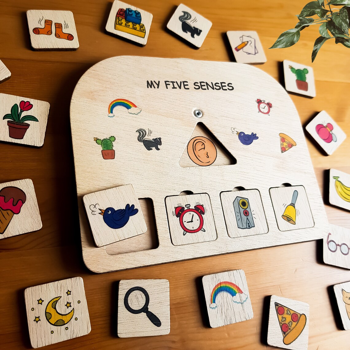Toddler Busy Board, My Five Senses Wooden Handmade Toy, Preschool Board ...