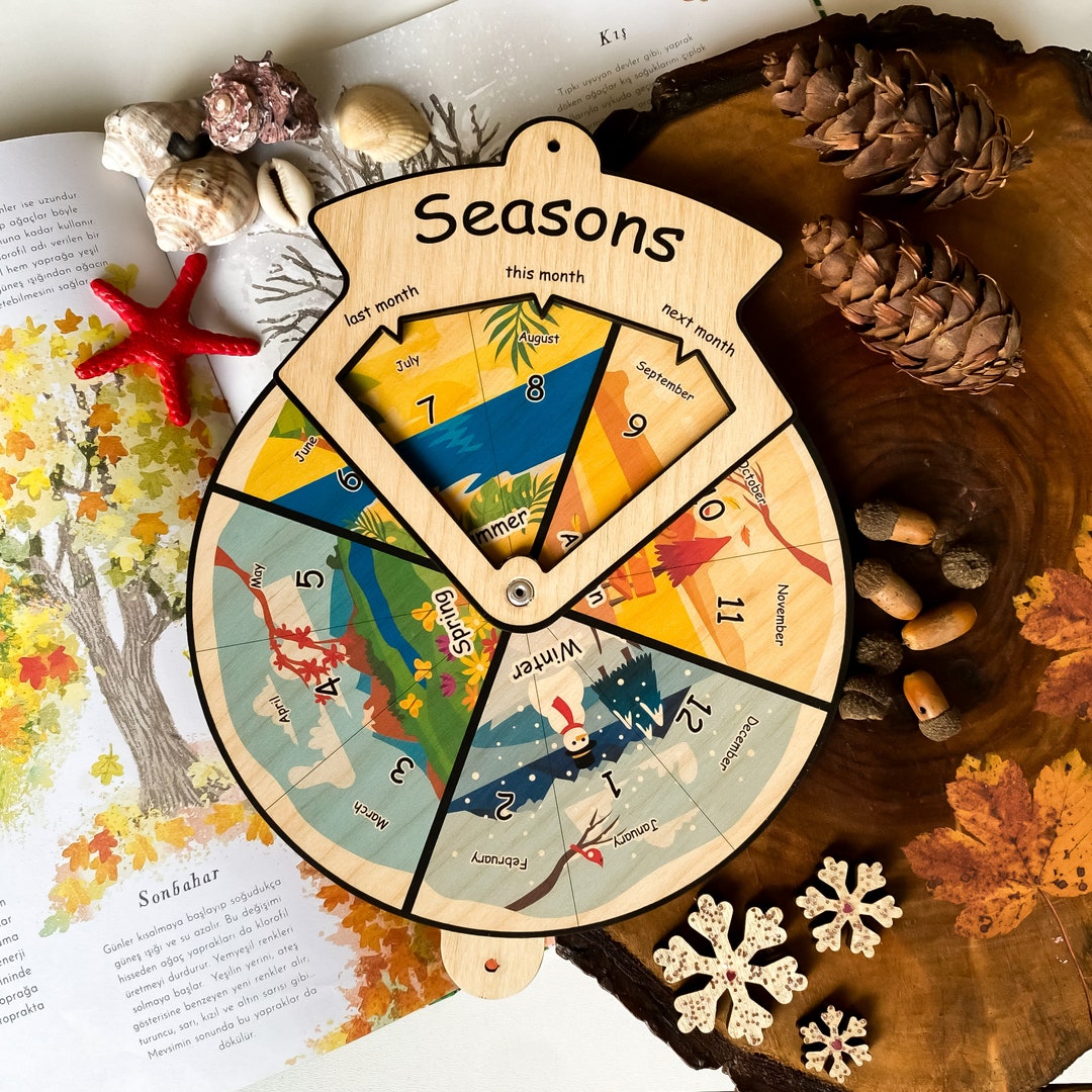 Wooden Seasons Wheel Wooden Months Natural Learning Toy - Etsy