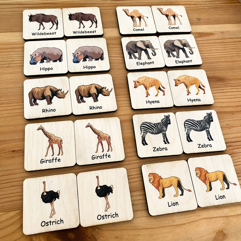 Safari Memory Game, Montessori Wooden Memory Game, Homeschool ...