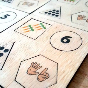 Wooden Number Puzzle With Animals and Shapes | Handmade Wood Numeral ...