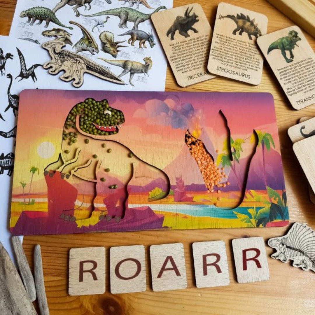 Sensory Board Game (tyrannosaurus) | Wooden Dinosaur Toy | 1 2 3 4 5 ...