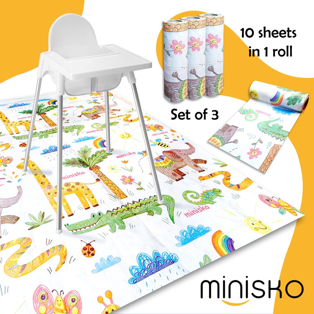 Animals | Disposable Splat Mats | Minisko | Under Highchair Splat Mat ...