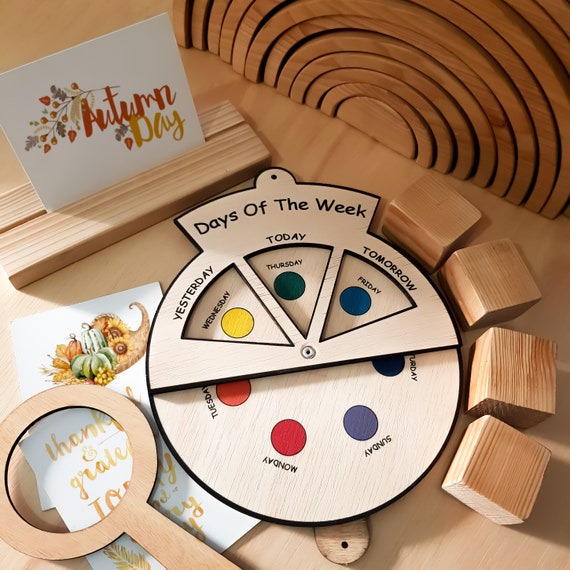 Days of the Week Wheel Montessori Toddler Development Wooden - Etsy