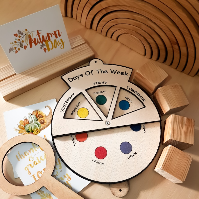 Days of the Week Wheel Montessori Toddler Development Wooden - Etsy