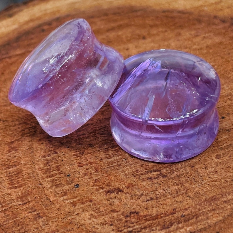 PAIR of Natural Light AMETHYST Plugs, Gauges Earplugs, Beautiful ...