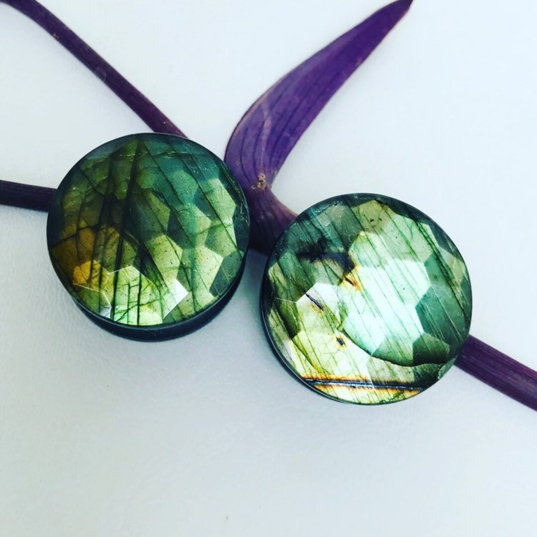 Real Natural Labradorite Yellow & Green Fire Faceted Plugs ,football ...