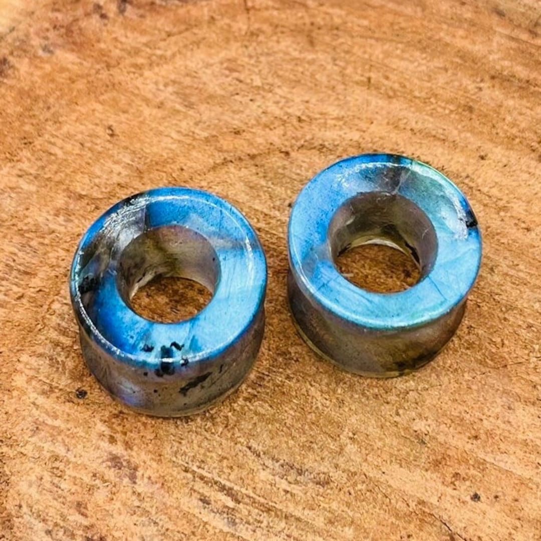 Natural Labradorite Tunnels, Blue Fire, Double Flare Tunnels, Handmade ...