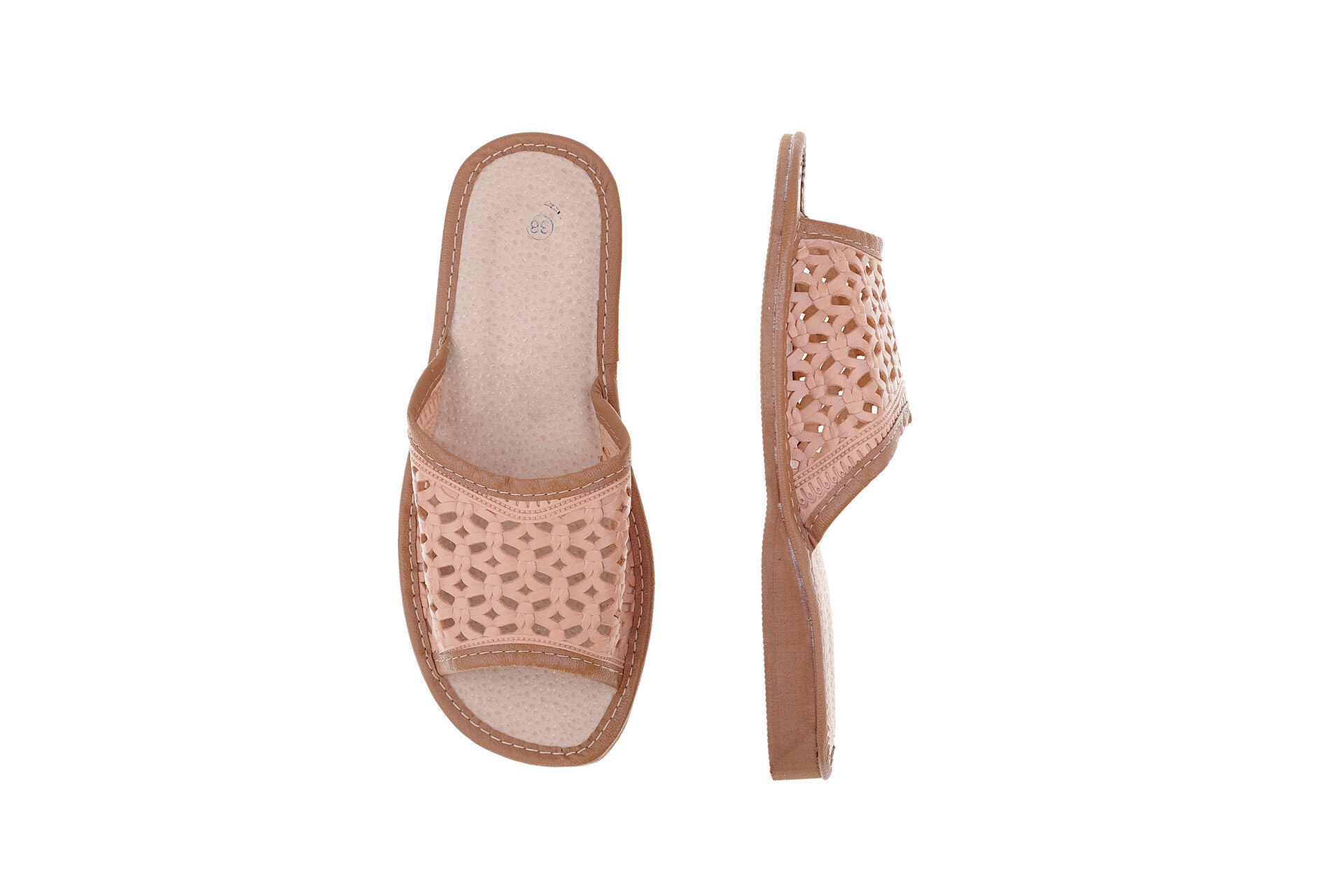 Women's handmade genuine leather slippers summer | Etsy