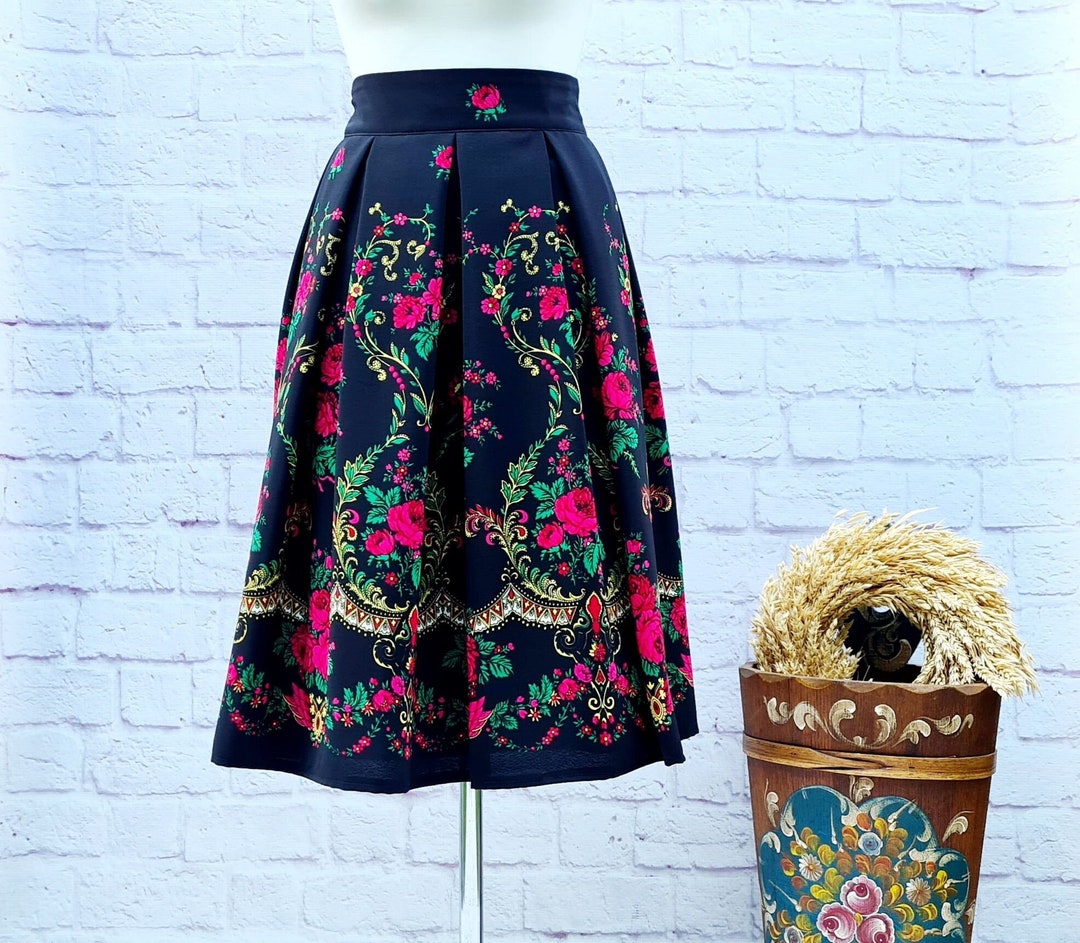 Polish Folk Highlander Midi Skirt Ethnic Pleated Skirt Flowers - Etsy