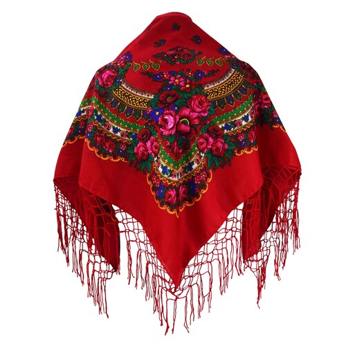 Polish Slavic Folk Scarf Fringes Flowers Pattern Ethnic Shawl | Etsy