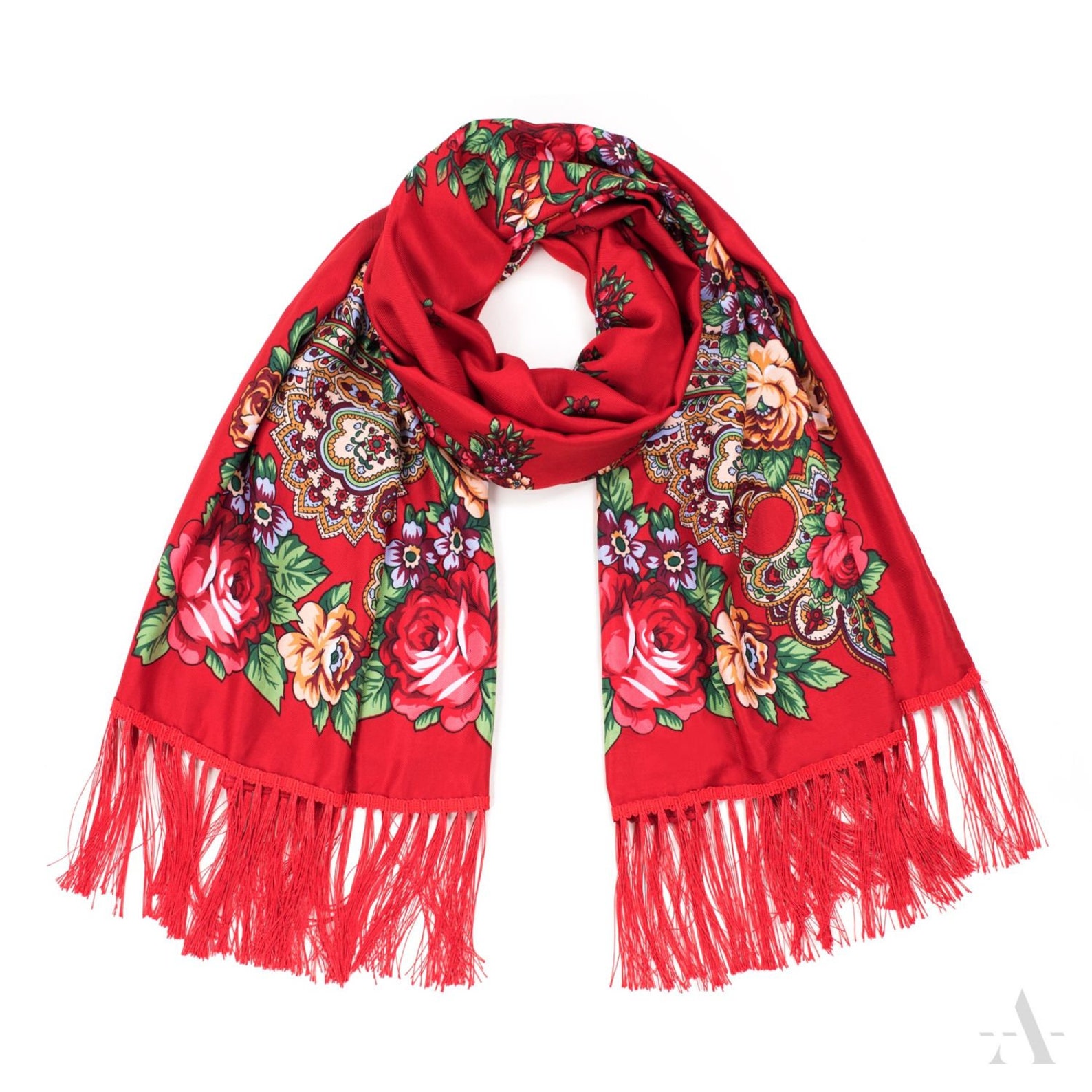 Polish Slavic Folk Scarf Fringes Flowers Pattern Ethnic Shawl | Etsy