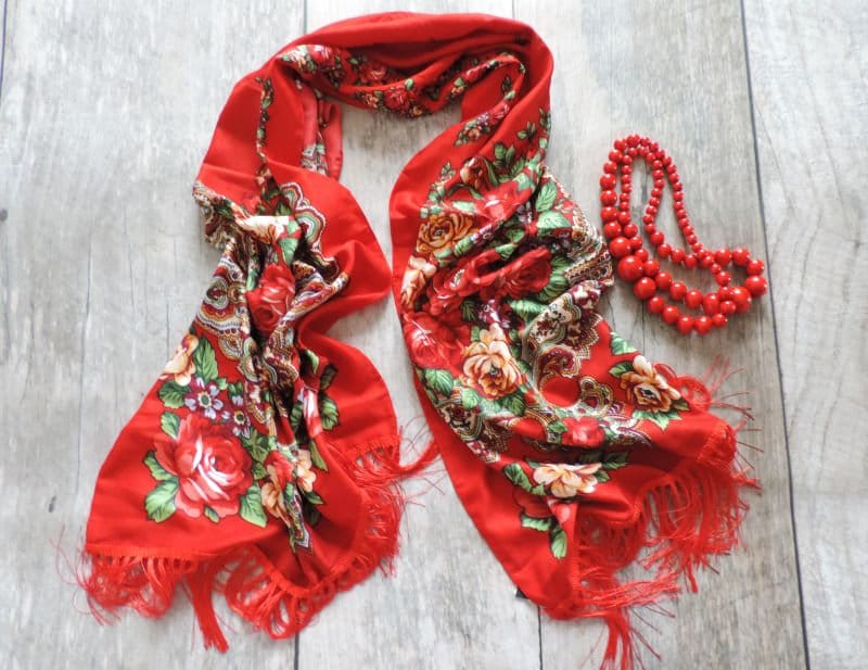 Polish Slavic Folk Scarf Fringes Flowers Pattern Ethnic Shawl | Etsy