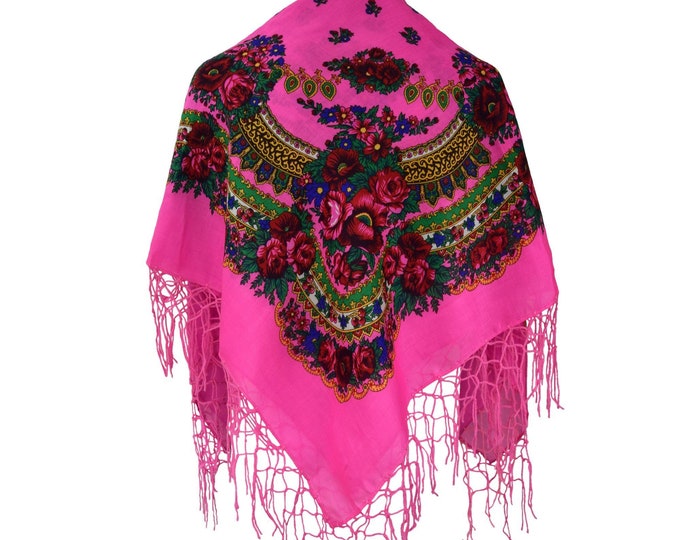 BIG Polish Folk Scarf Floral Shawl Fringes Ethnic Boho - Etsy