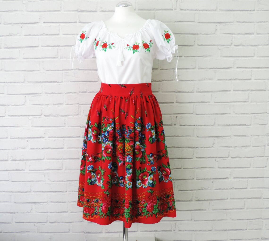 Traje popular polaco falda y blusa bordado tamaño más moda - Etsy España