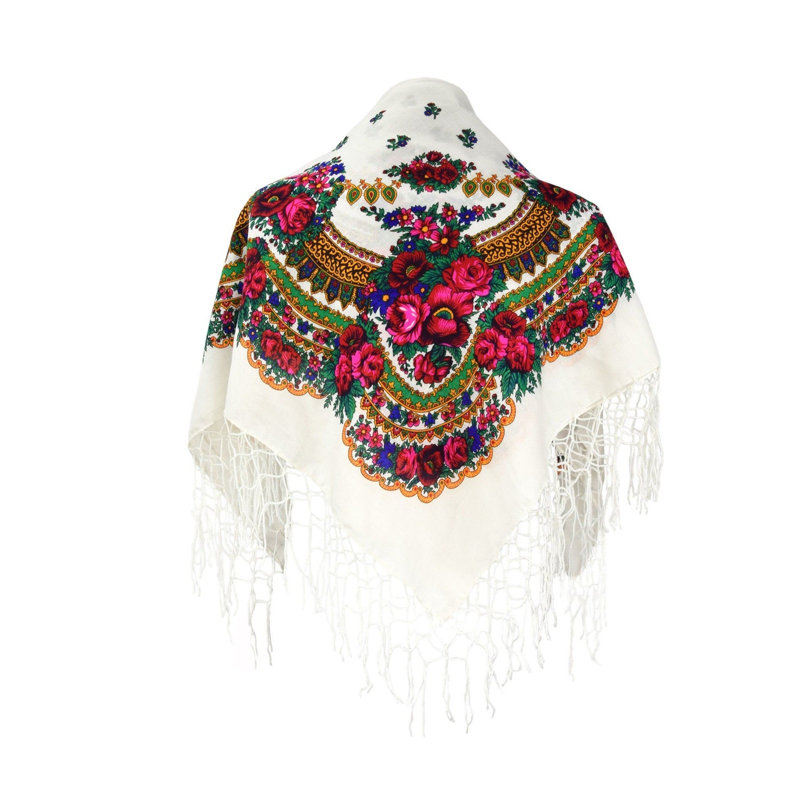 BIG Polish Folk Scarf Floral Shawl Fringes Ethnic Boho - Etsy Canada