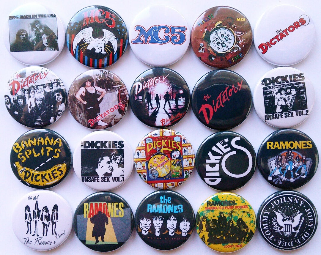 RAMONES DICTATORS MC5 DICKIES Button Badges Pins Lot of 20 - Etsy