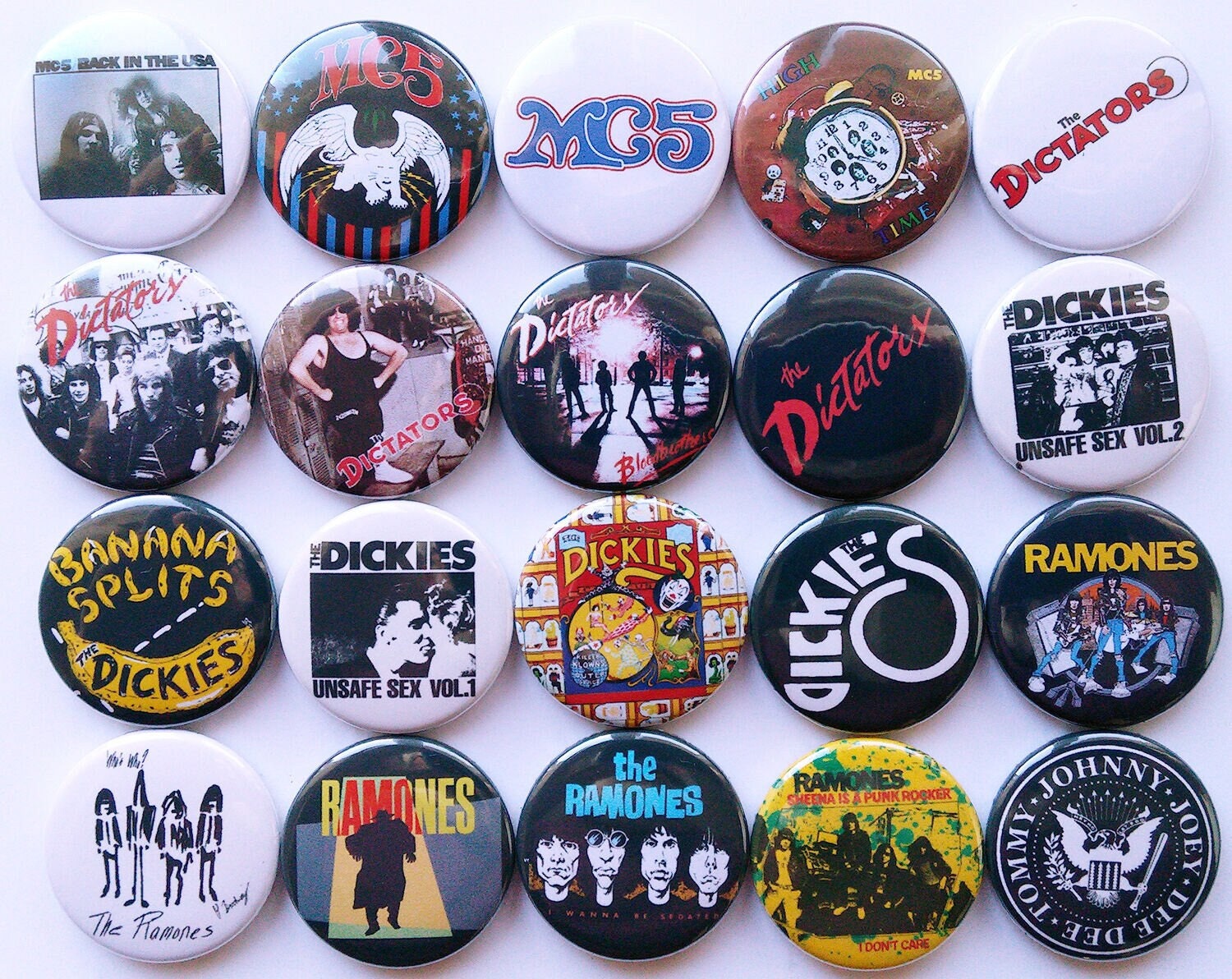 RAMONES DICTATORS MC5 DICKIES Button Badges Pins Lot of 20 - Etsy