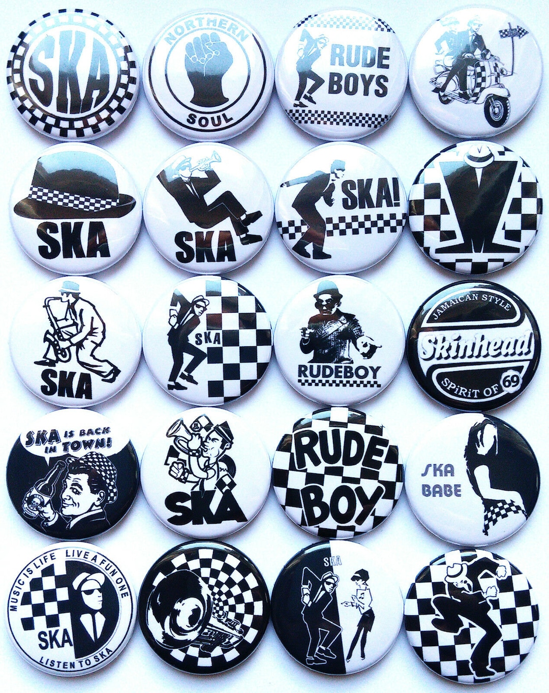 SKA RUDE BOY Skinhead Northern Soul Button Badges Pins Lot of 20 - Etsy