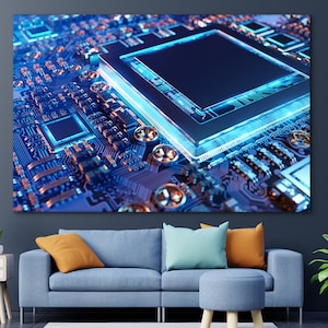 Circuit Board Wall Art Computer Scince Wall Print Neon Light Scheme ...