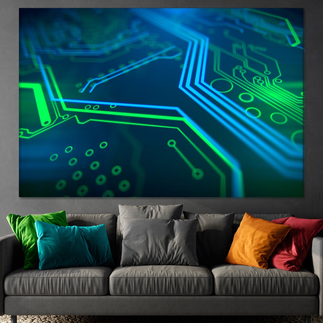 Circuit Board Wall Art Computer Scince Wall Print Neon Light Scheme ...