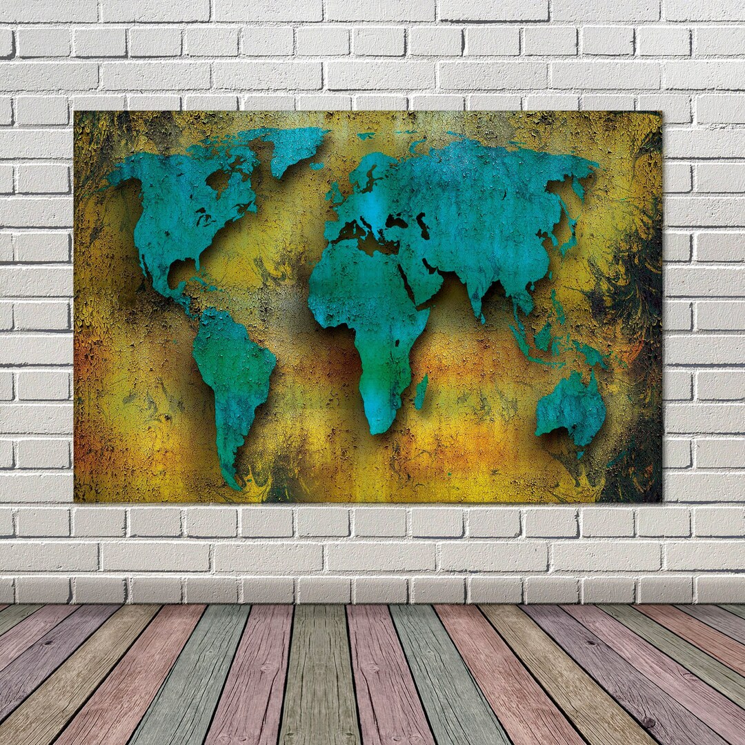 Copper World Map Canvas Wall Art Vintage World Map - Etsy