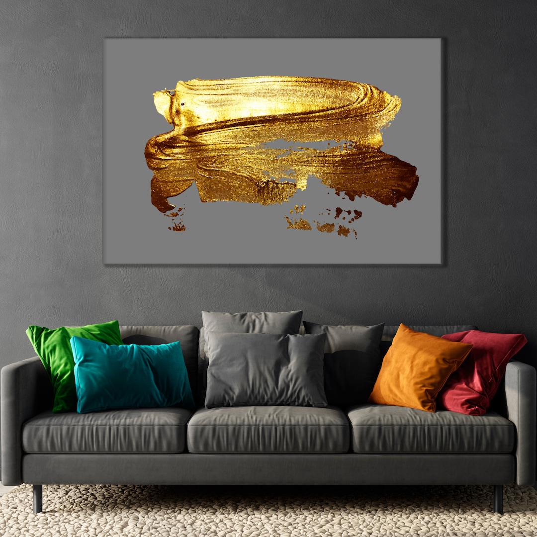 Abstract Gold Lines , Gold Large Abstract Painting Gold Wall Art ...