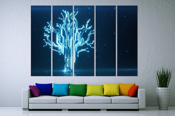 Circuit Board Wall Art Computer Scince Wall Print Neon Light | Etsy