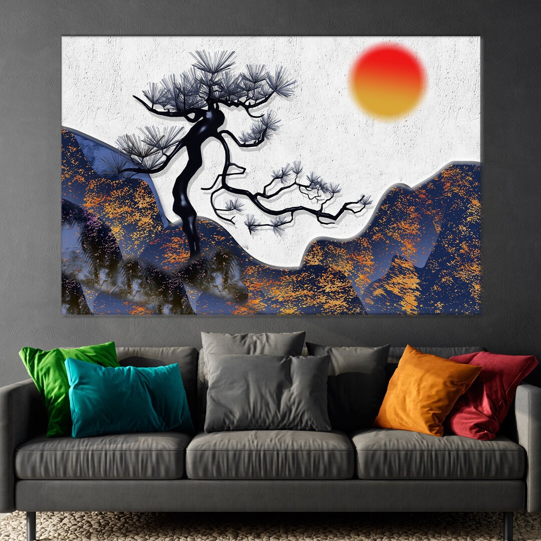 Japanese Wall Art, Japanese Forest Wall Art, Mountain Painting ...