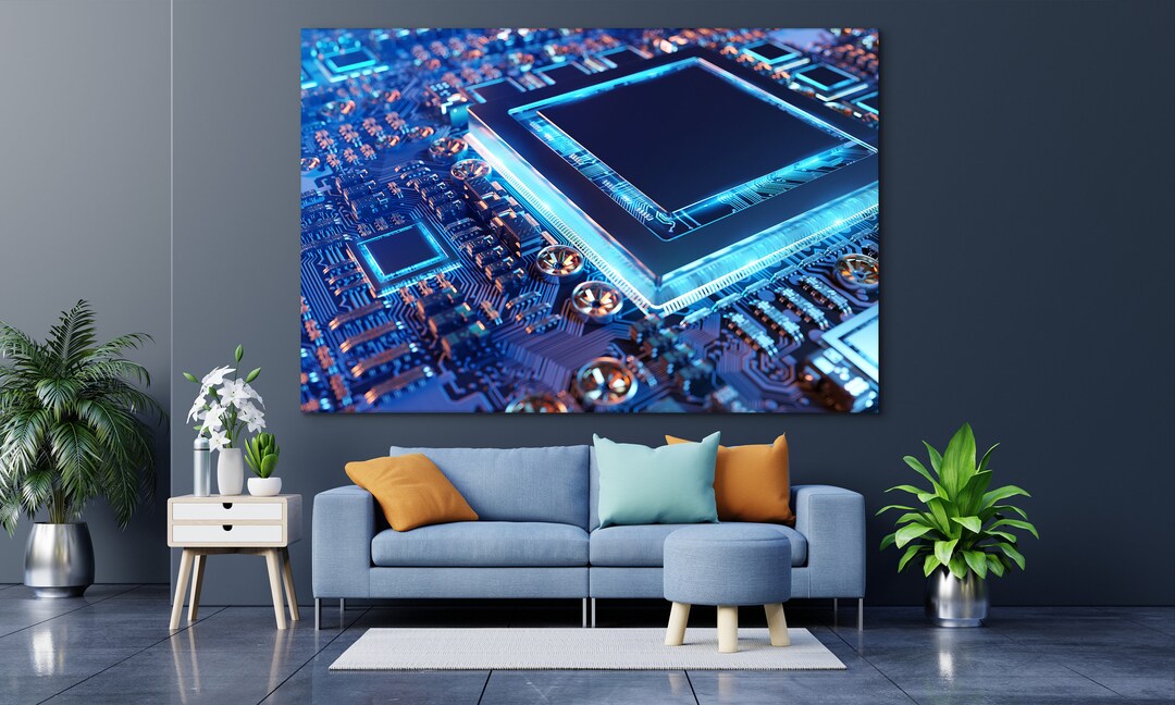 Circuit Board Wall Art Computer Scince Wall Print Neon Light Scheme ...