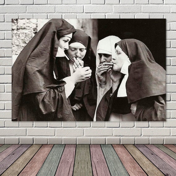 Smoking Nuns Canvas Smoking Nuns Print Smoking Nun Wall - Etsy