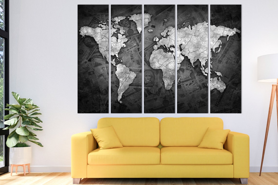 Extra Large Wall Art World Map Black and White Art World | Etsy