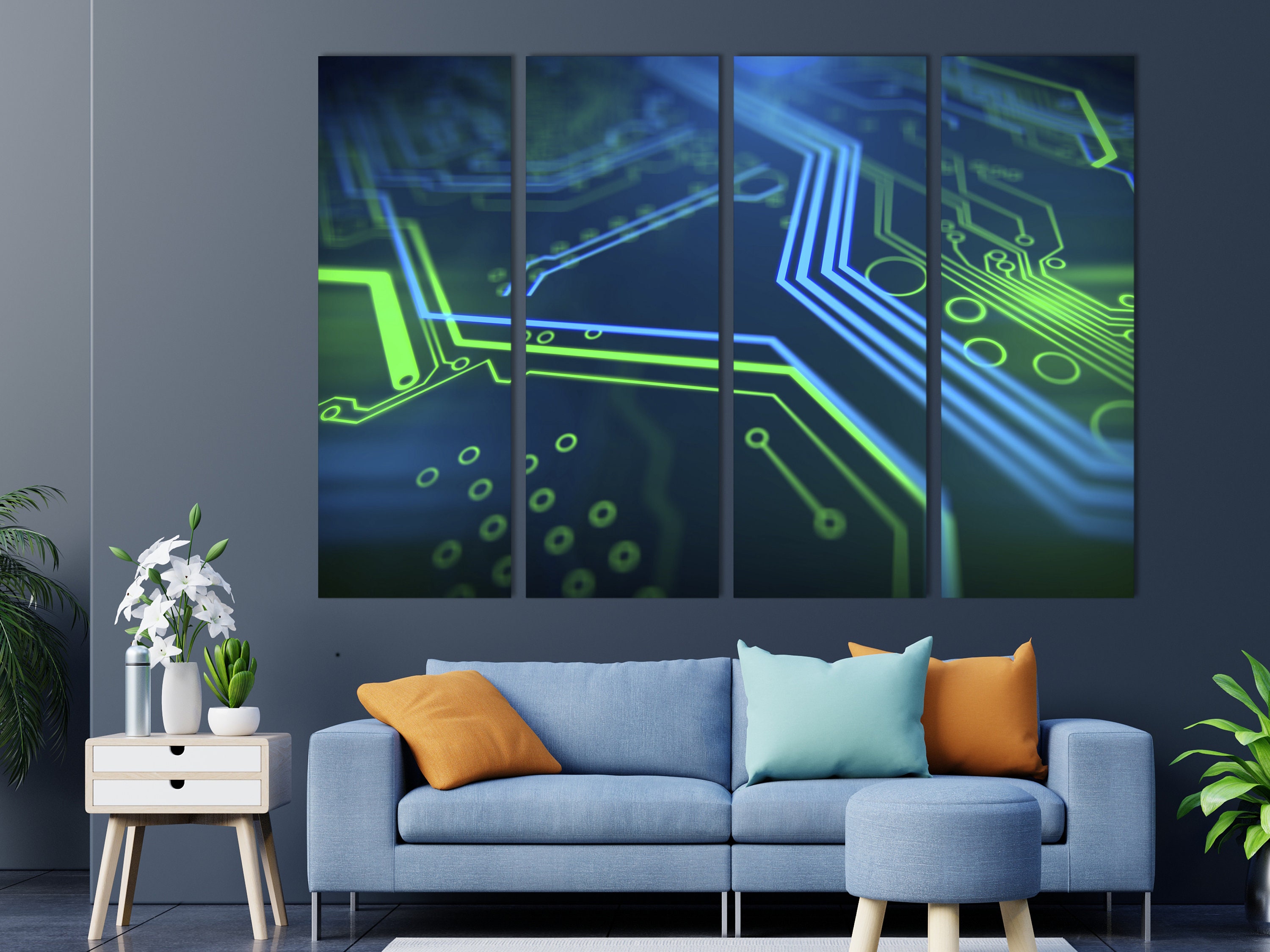 Circuit Board Wall Art Computer Scince Wall Print Neon Light - Etsy