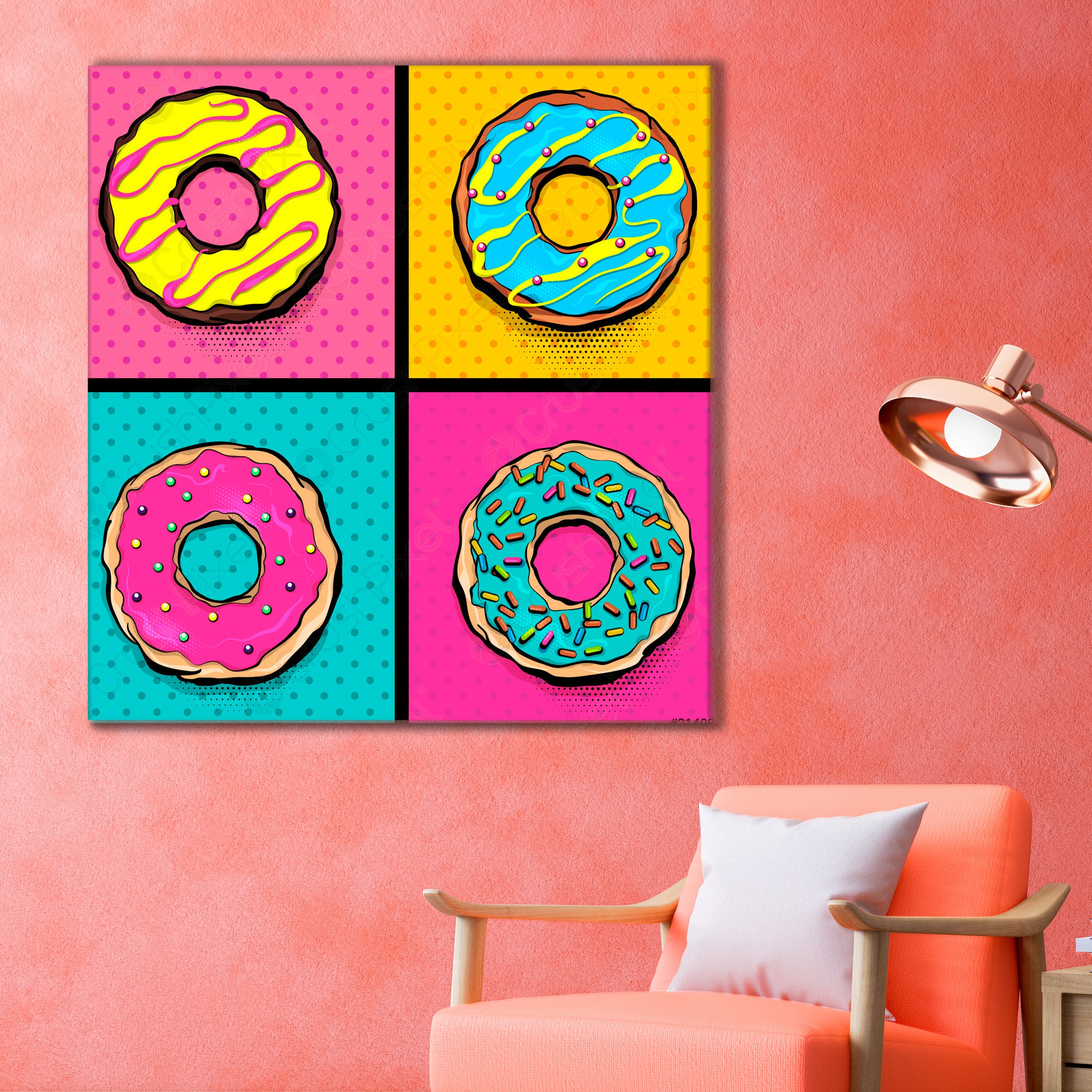 Donut Pop Art Set of Donuts for Kitchen Canvas , Desert Wall Art for ...